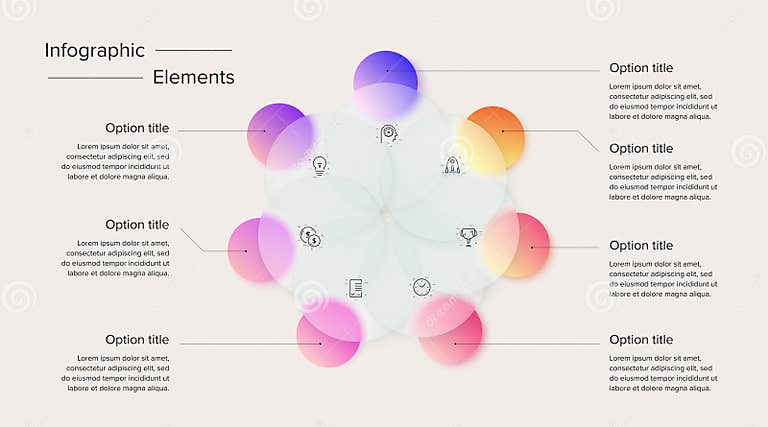 Business Process Chart Infographics with 7 Step Circles. Circular ...