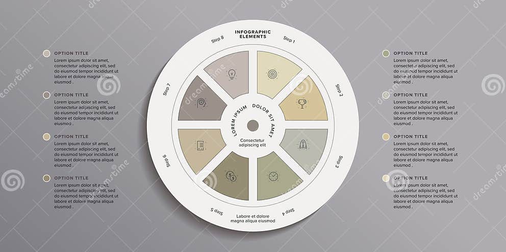 Business Process Chart Infographics with 8 Step Circles. Round Workflow ...