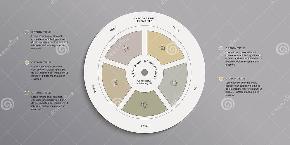 Business Process Chart Infographics with 5 Step Circles. Round Workflow ...