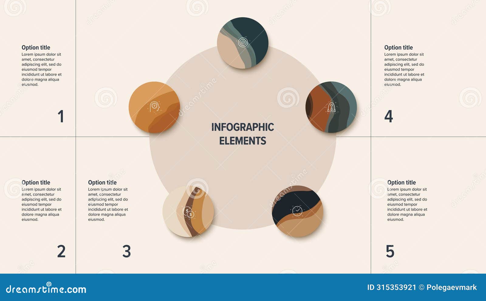 Business Process Chart Infographics with 5 Step Circles. Round Workflow ...