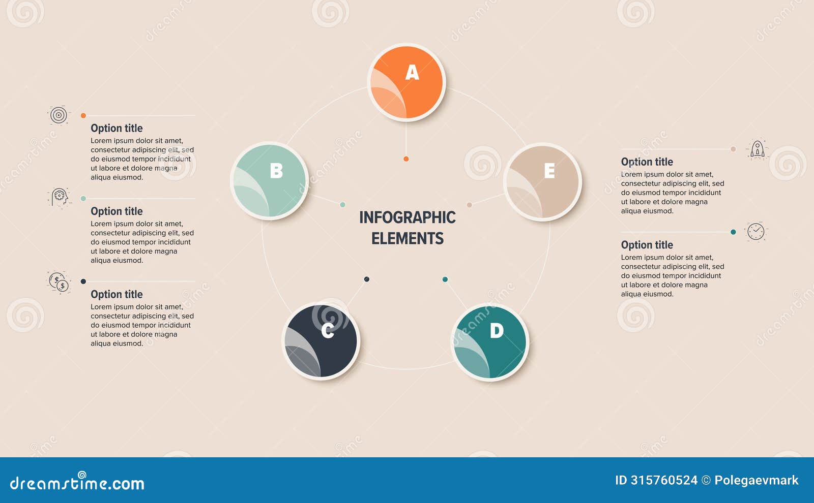 Business Process Chart Infographics With 5 Step Circles. Round Workflow ...