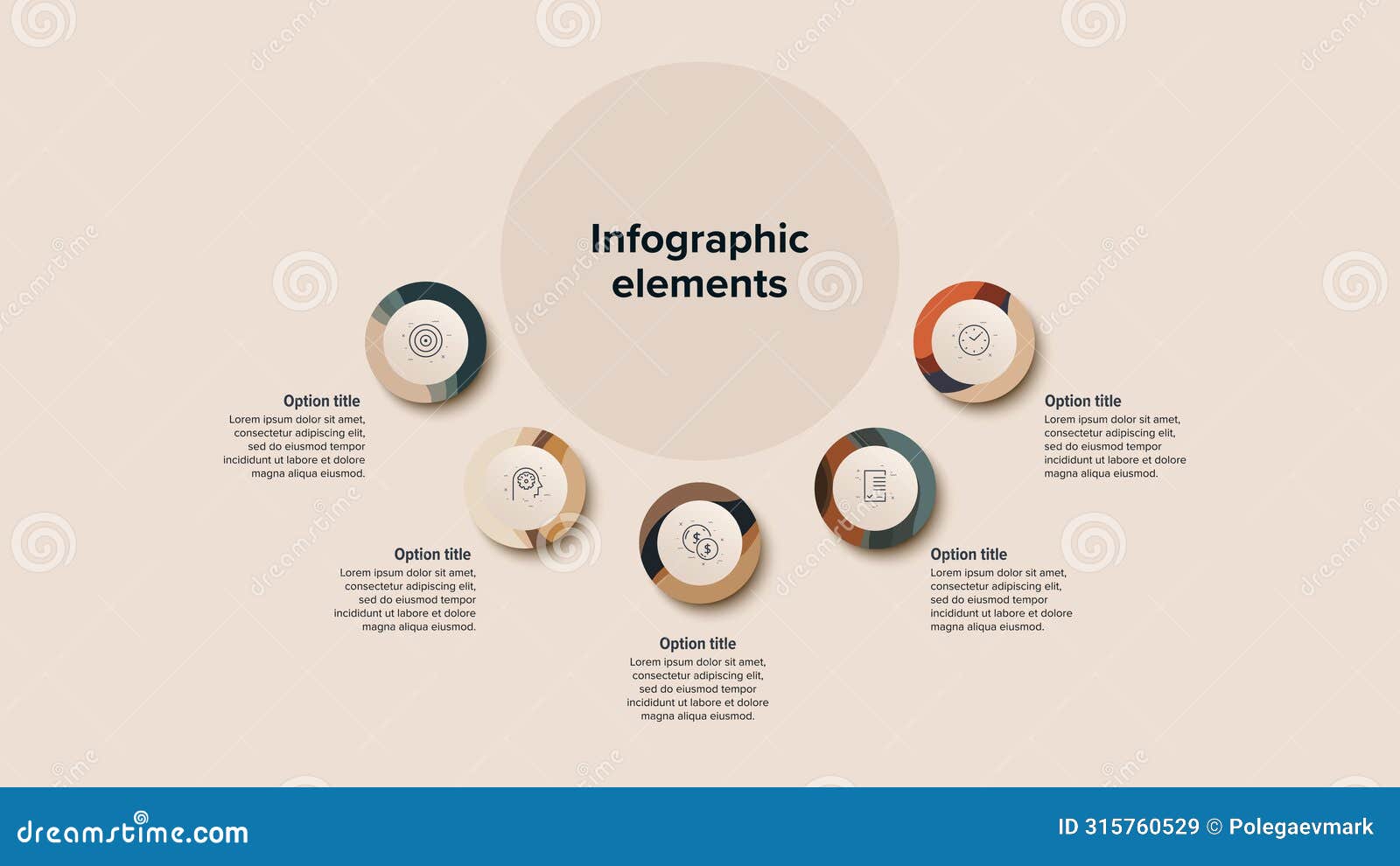 Business Process Chart Infographics with 5 Step Circles. Round Workflow ...