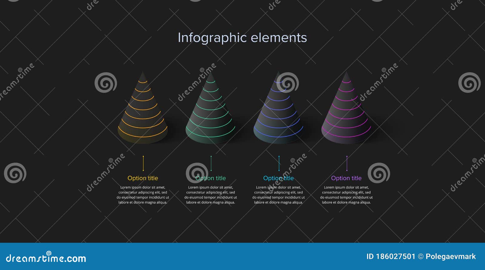 Business Process Chart Infographics with 4 Step Cones. Cone Corporate ...