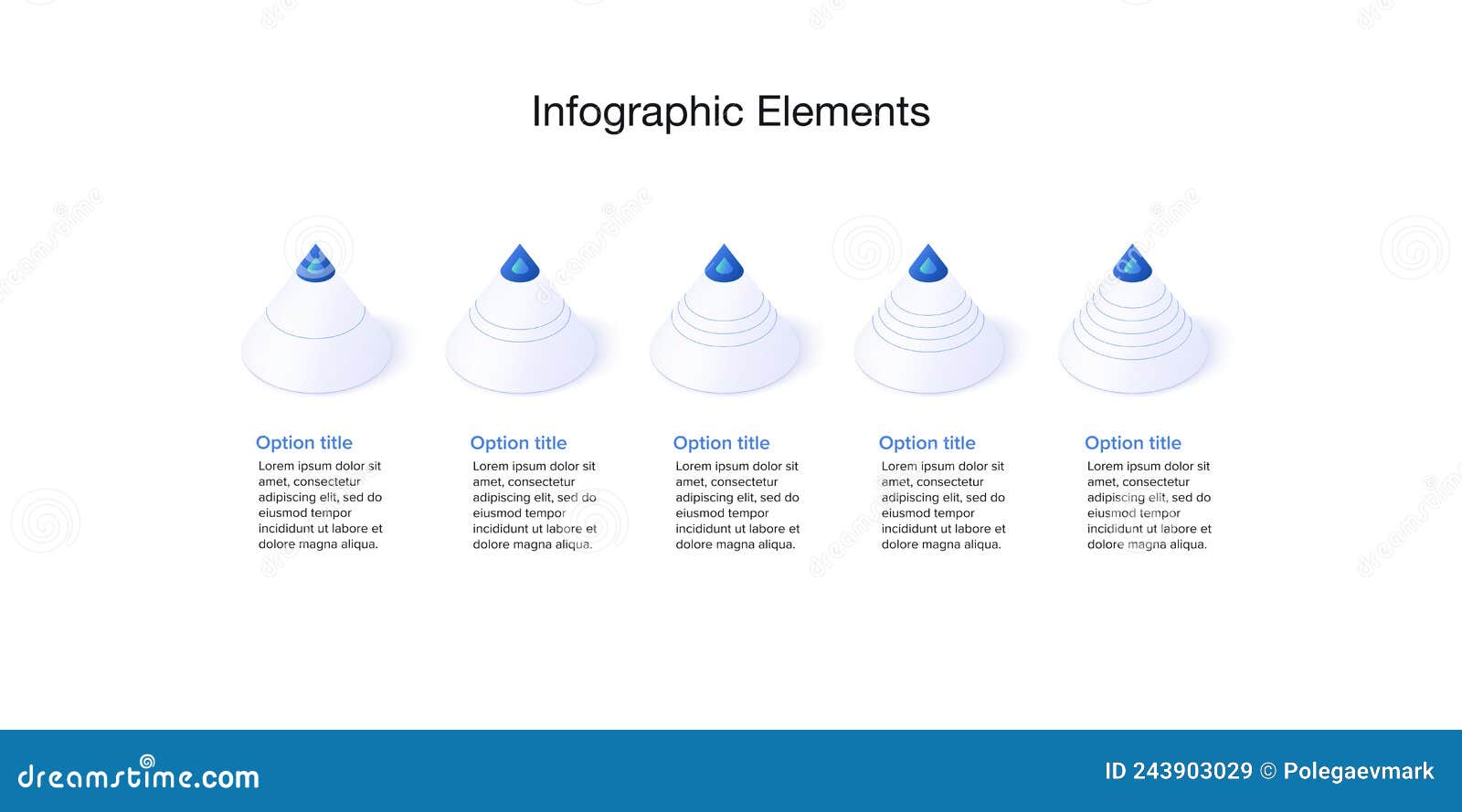 Business Process Chart Infographics with 5 Step Cones. Cubic Corporate ...
