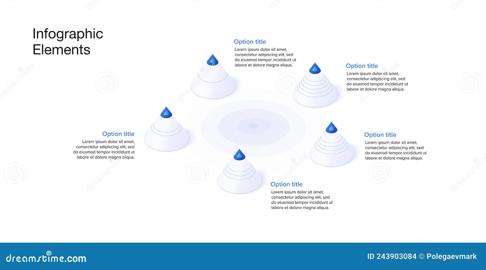 Business Process Chart Infographics with 5 Step Cones. Cubic Corporate ...