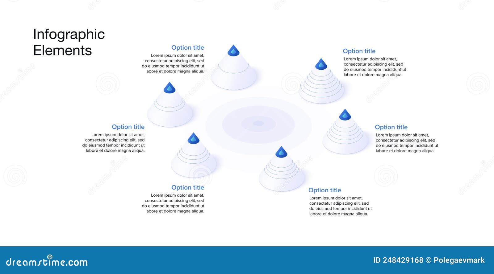 Business Process Chart Infographics with 6 Step Cones. Cubic Corporate ...