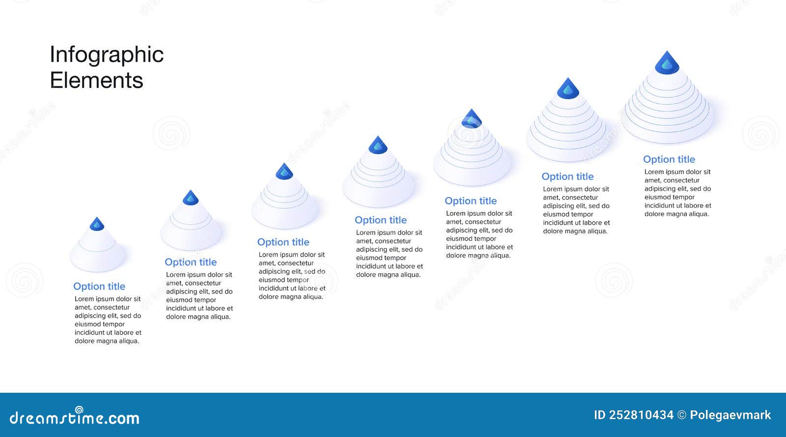 Business Process Chart Infographics with 7 Step Cones. Cubic Corporate ...