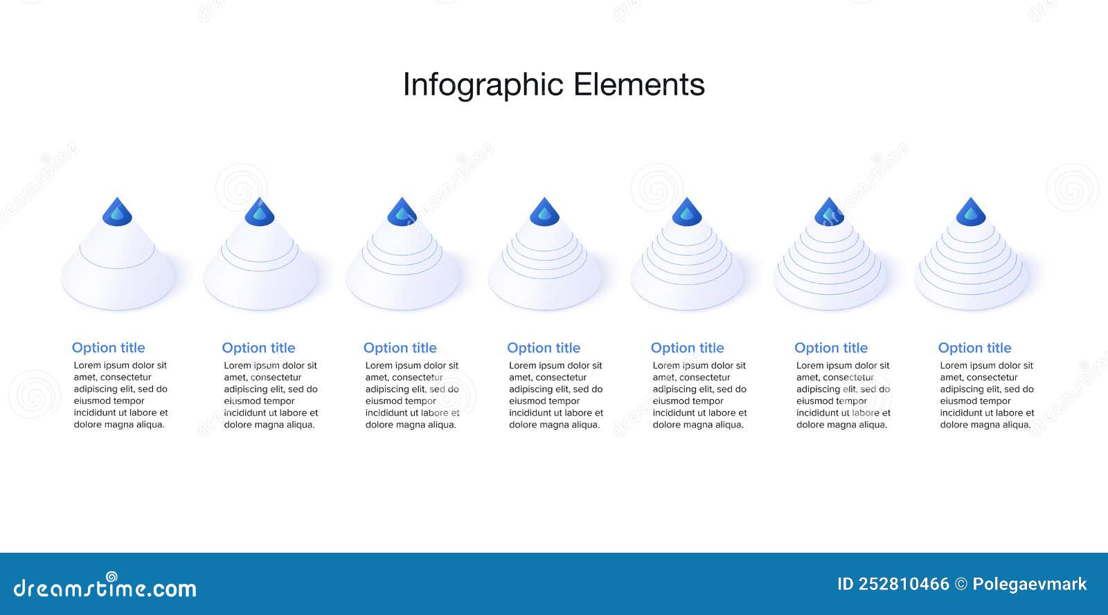 Business Process Chart Infographics with 7 Step Cones. Cubic Corporate ...