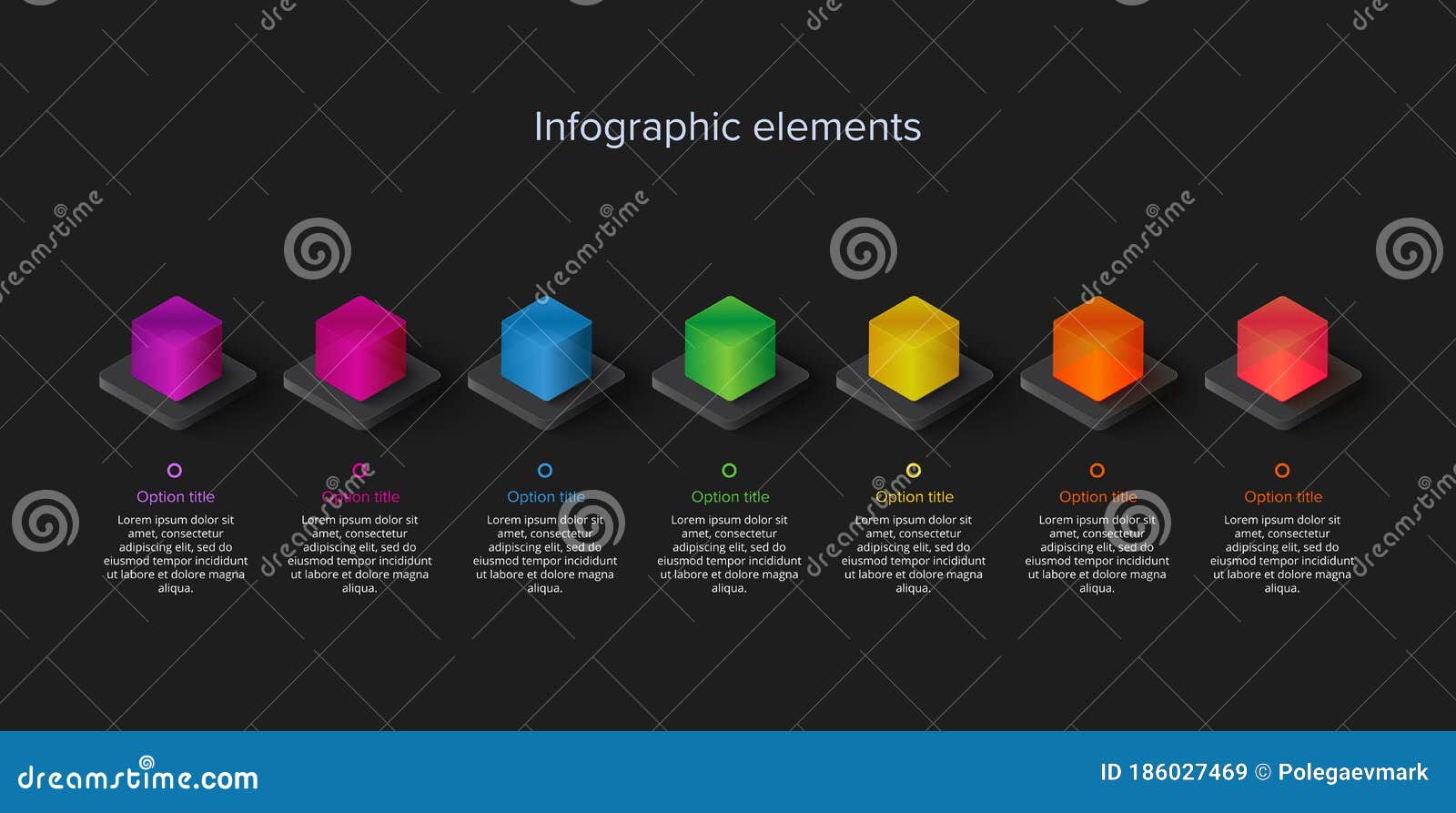 Business Process Chart Infographics with 7 Step Cubes. Cubic Corporate ...
