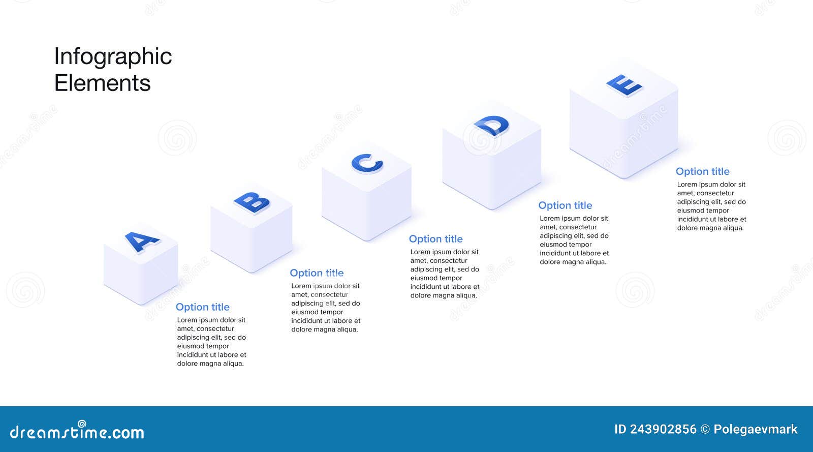 Business Process Chart Infographics with 5 Step Cubes. Cubic Corporate ...