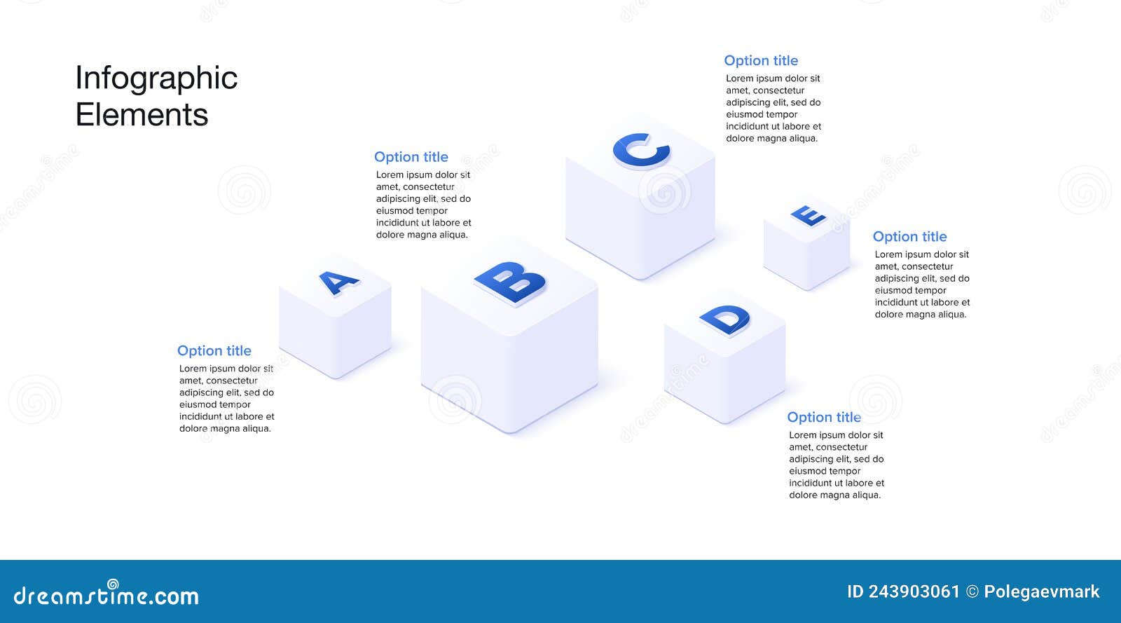 Business Process Chart Infographics with 5 Step Cubes. Cubic Corporate ...