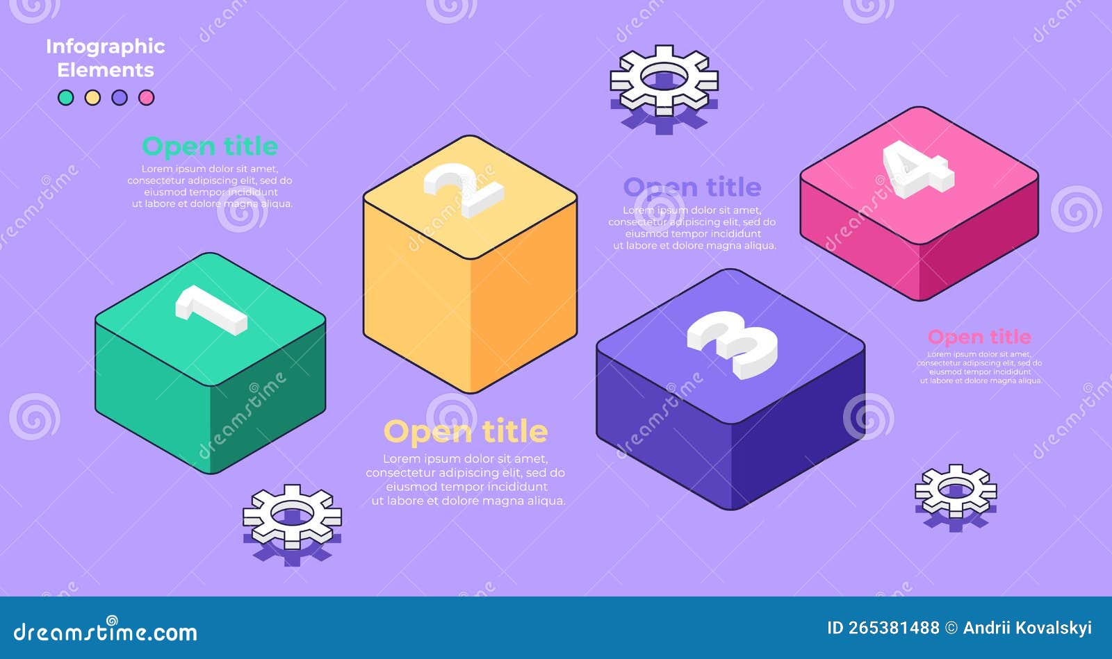 Business Process Chart Infographics with 4 Step Cubes. Isometric ...