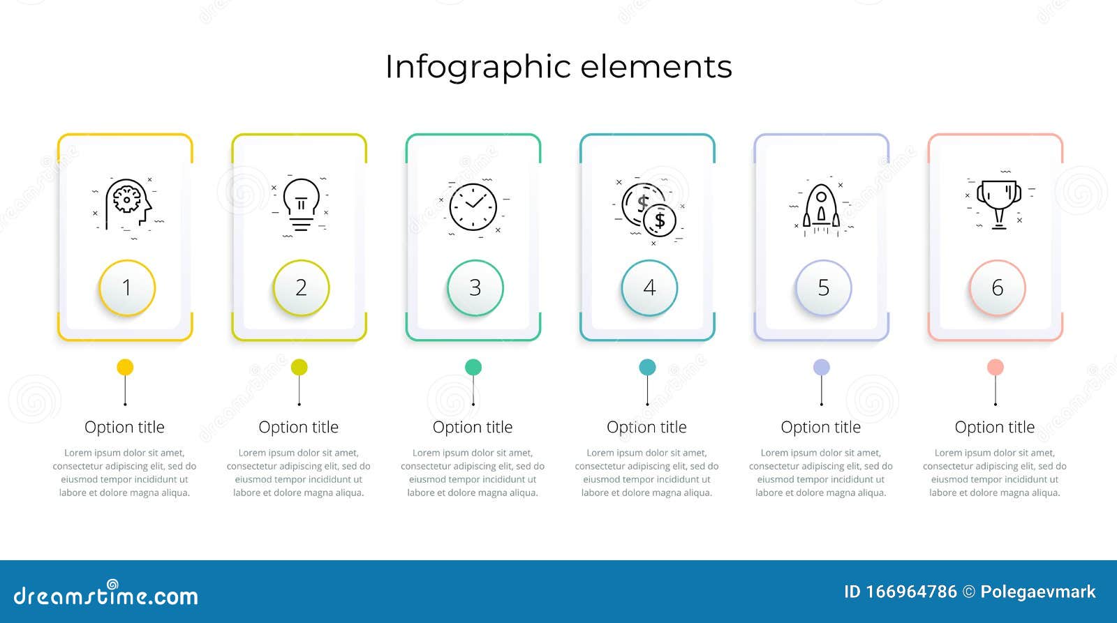Business Process Chart Infographics with 6 Step Rectangles. Rectangular ...