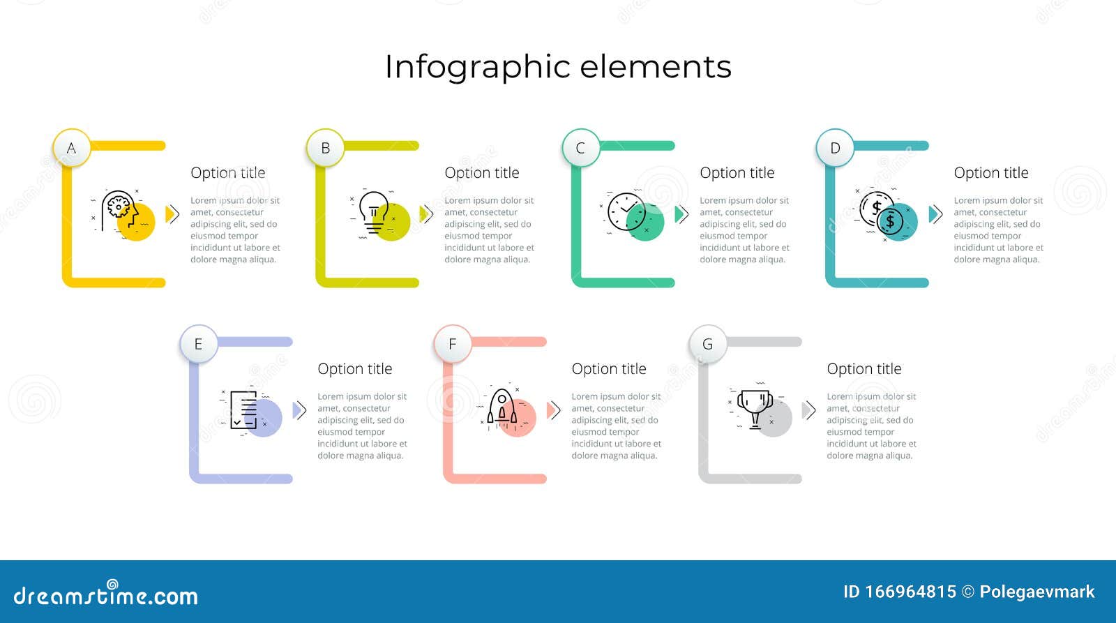 Business Process Chart Infographics with 7 Step Rectangles. Rectangular ...