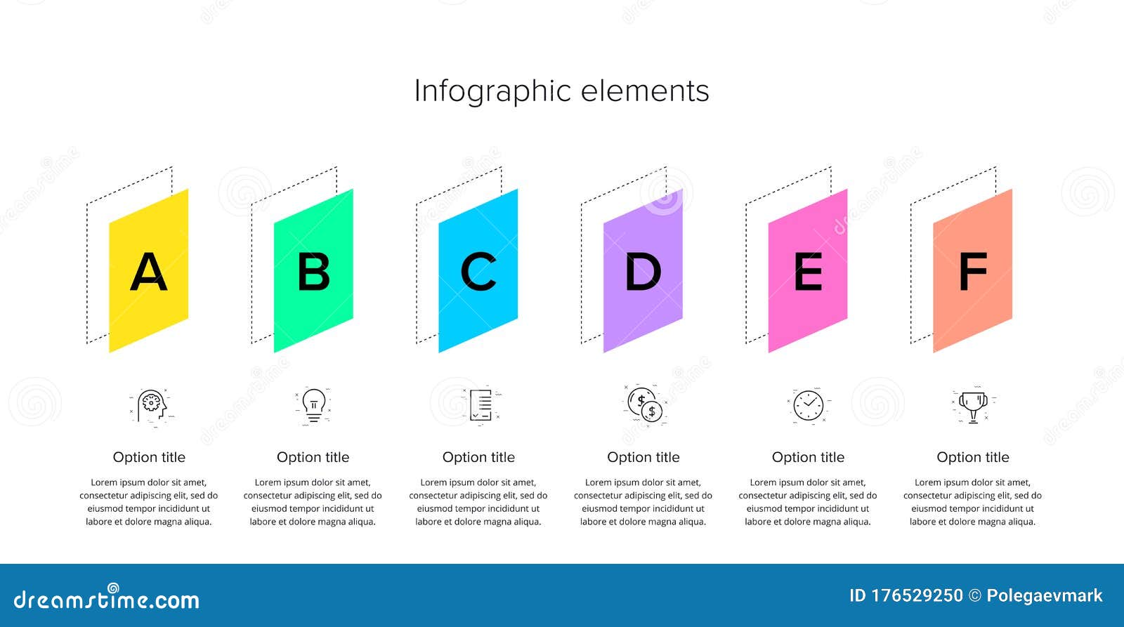 Business Process Chart Infographics with 6 Step Rectangles. Rectangular ...