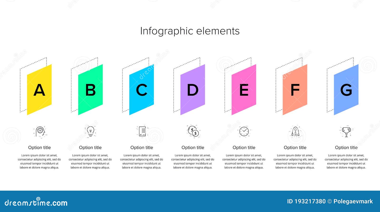 Business Process Chart Infographics with 7 Step Rectangles. Rectangular Corporate Workflow ...