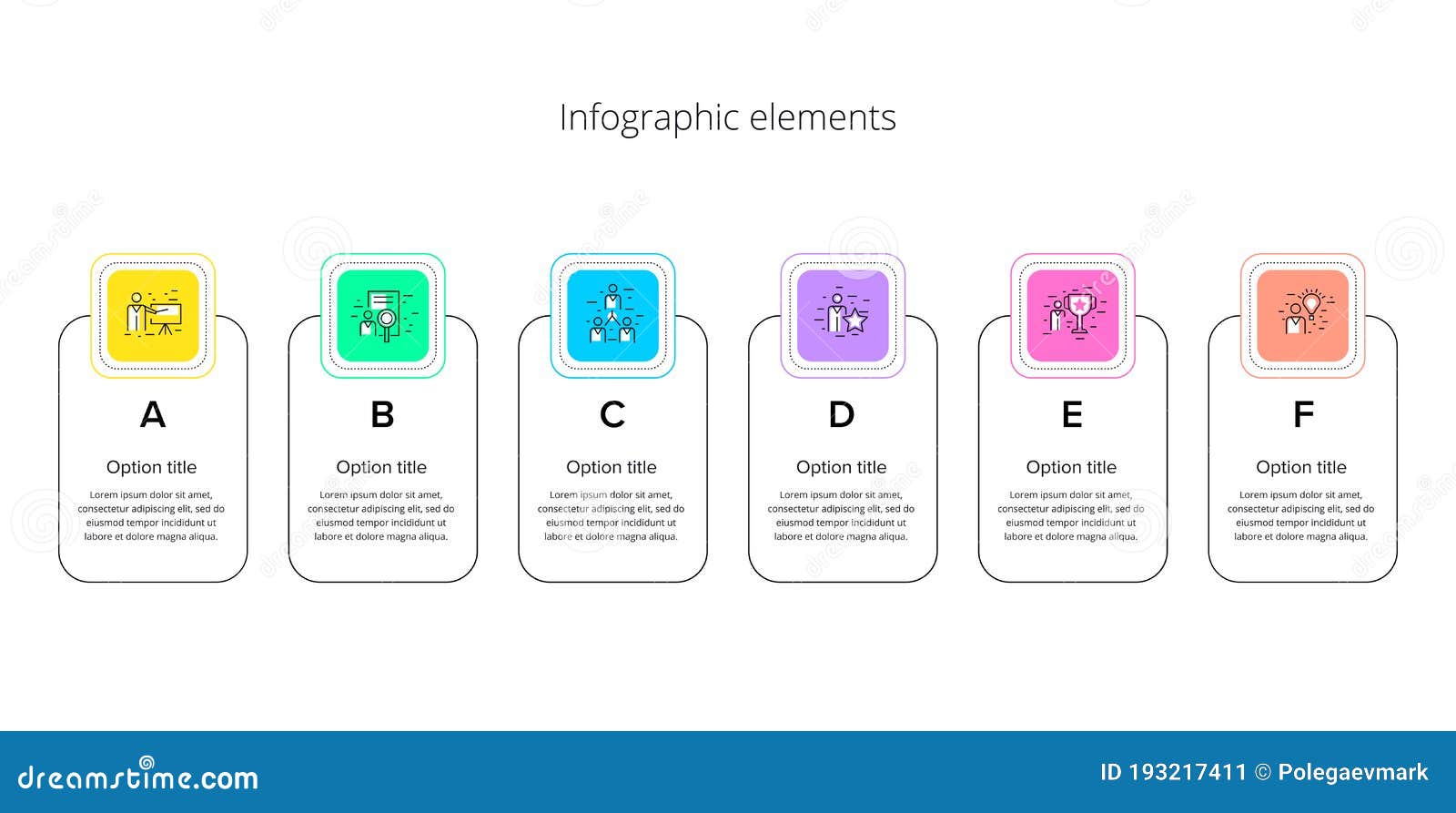 Business Process Chart Infographics with 6 Step Rectangles. Rectangular ...