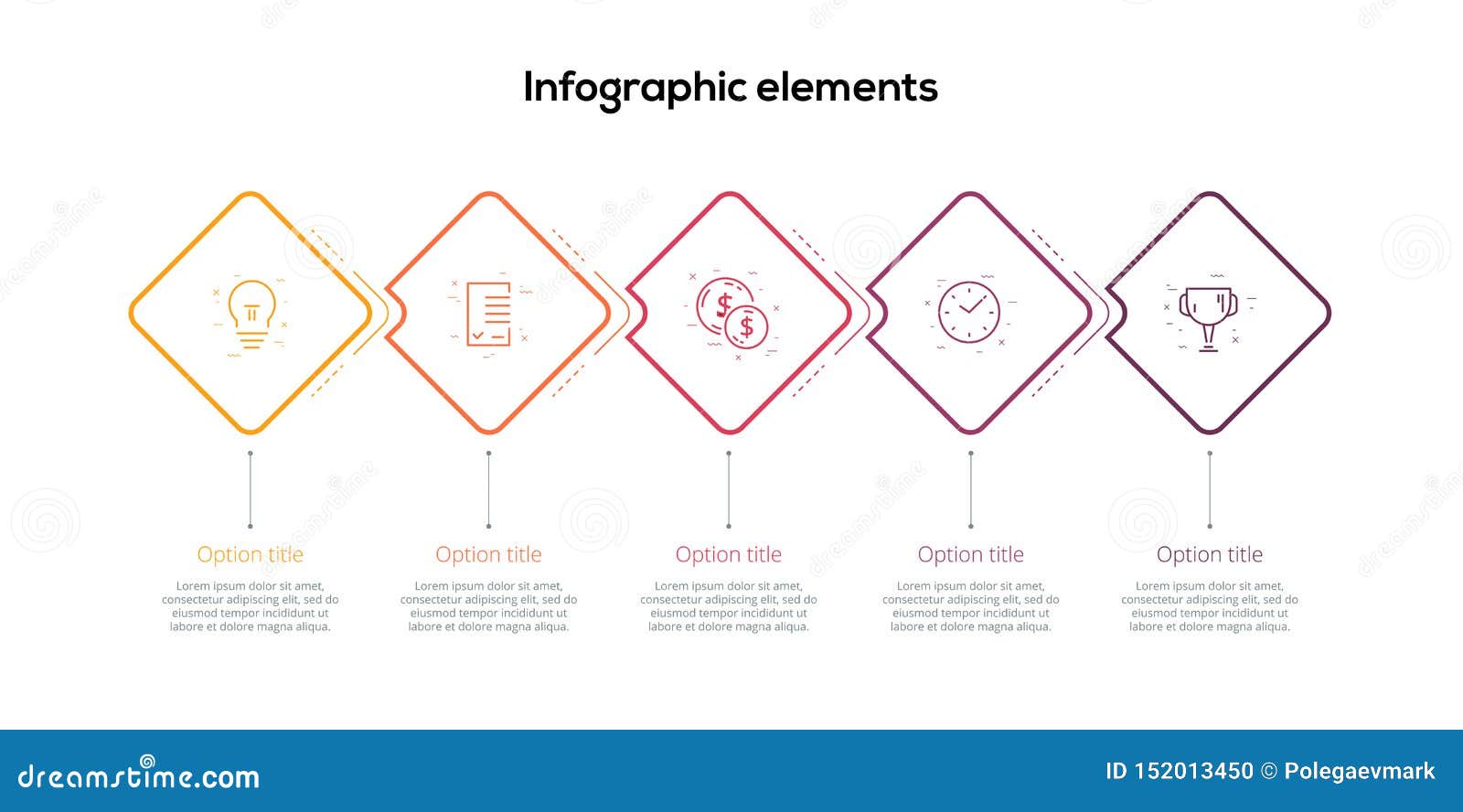 Business Process Chart Infographics with 5 Step Rhombs. Square ...