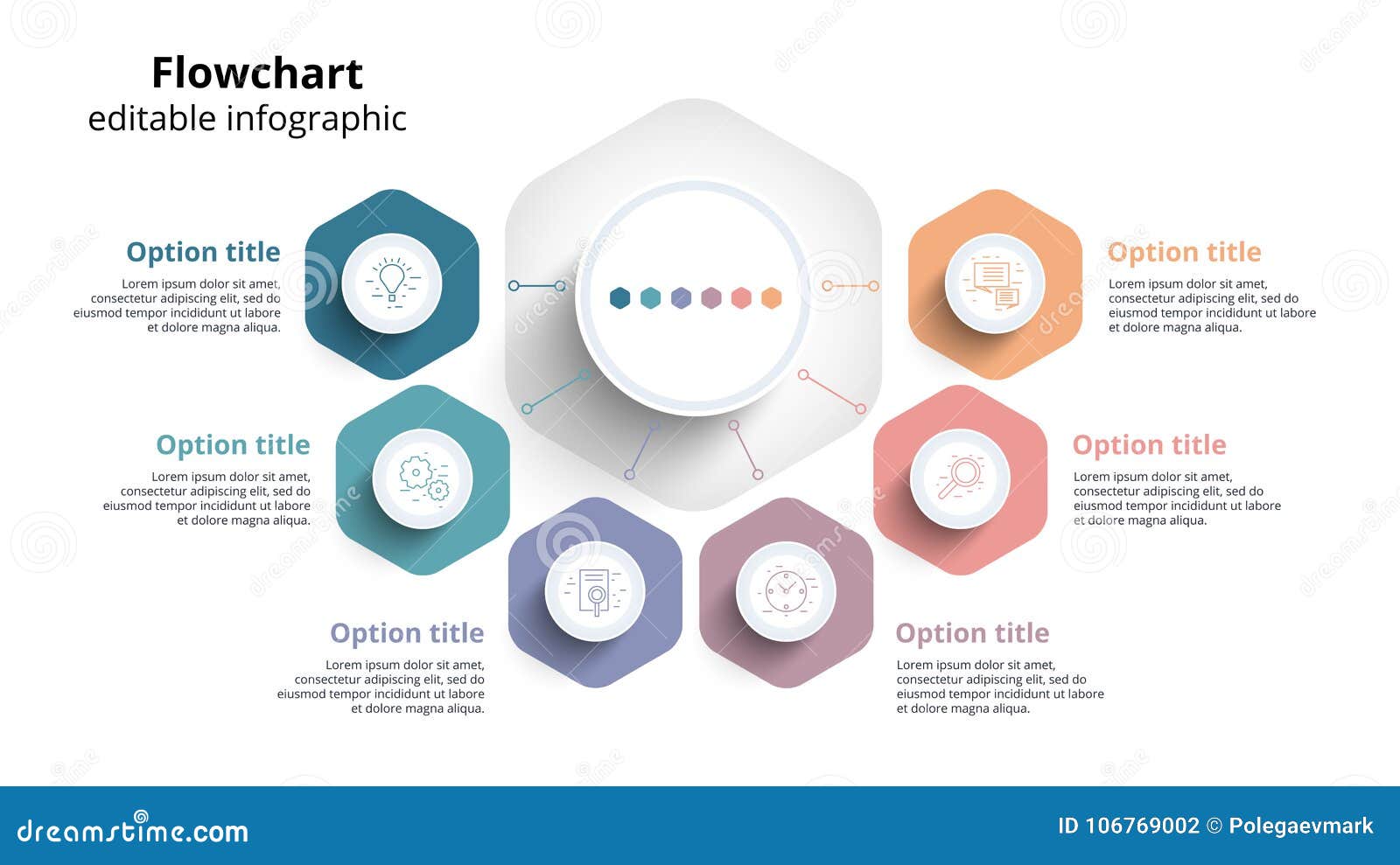 Business Process Chart Infographics with 6 Step Segments. Circular ...