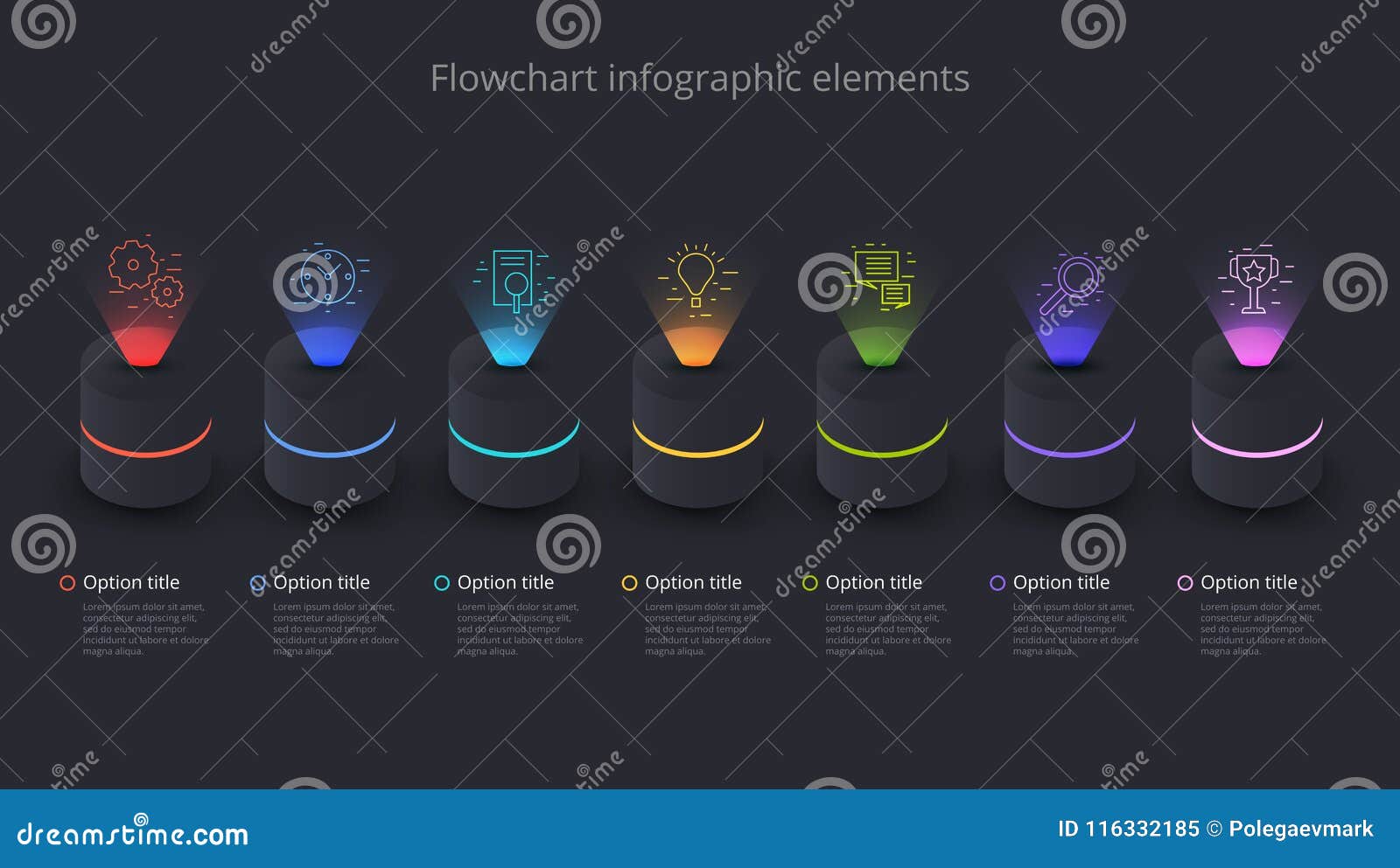 Business Process Chart Infographics with 7 Step Segments. Circular ...