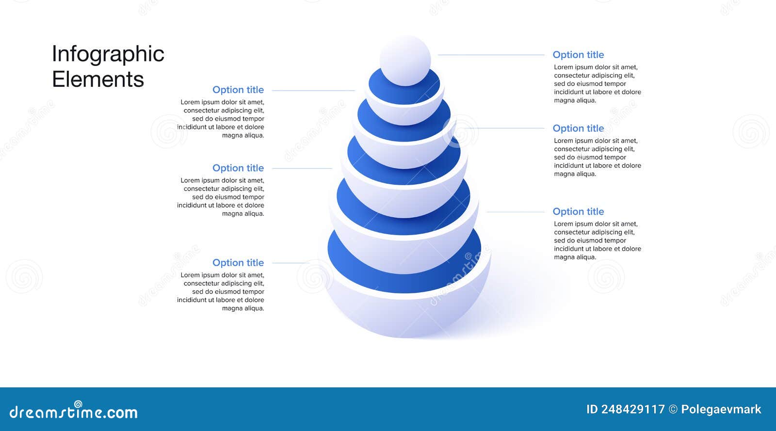 Business Process Chart Infographics with 6 Step Spheres. Pyramid ...