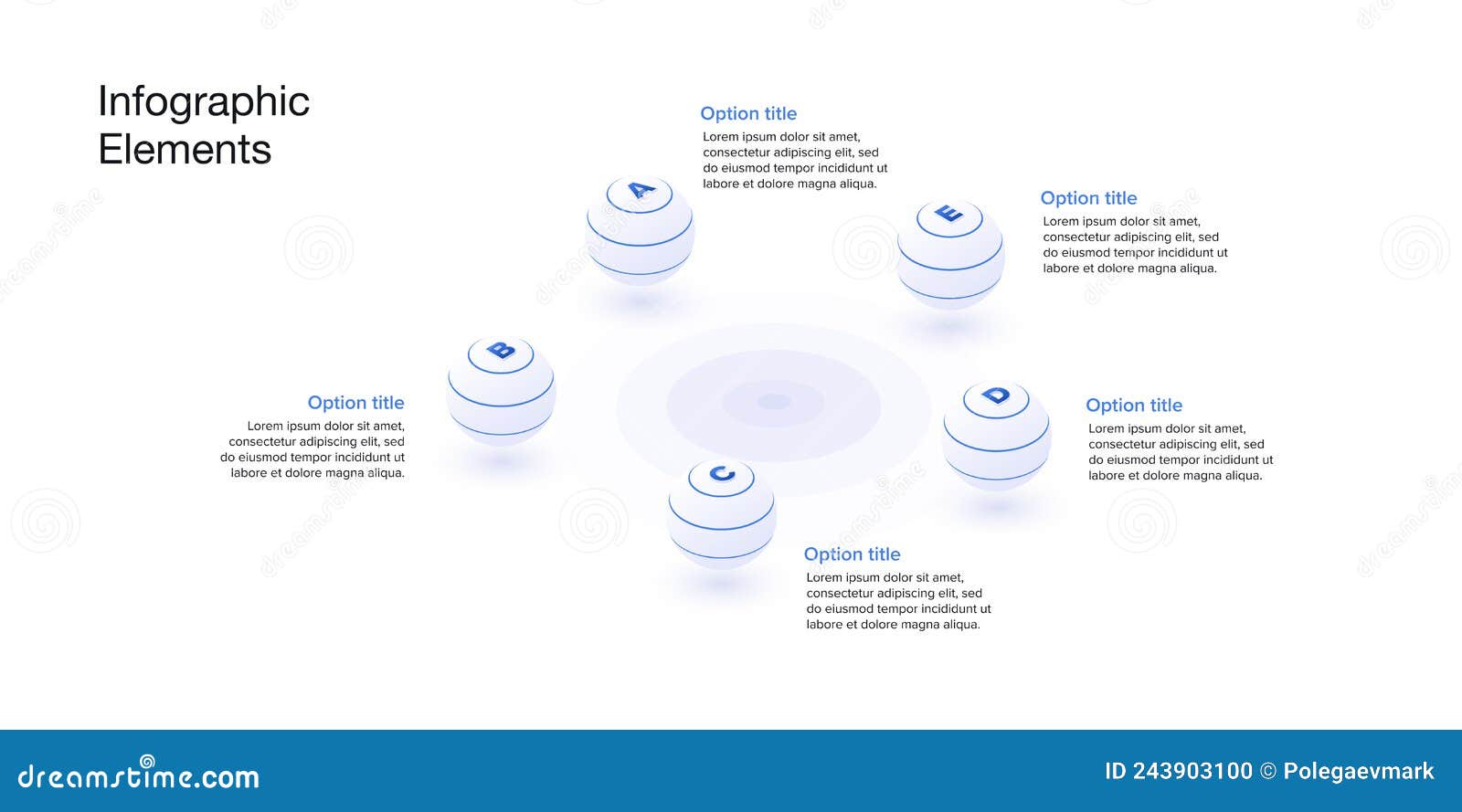 Business Process Chart Infographics with 5 Step Spheres. Spherical ...