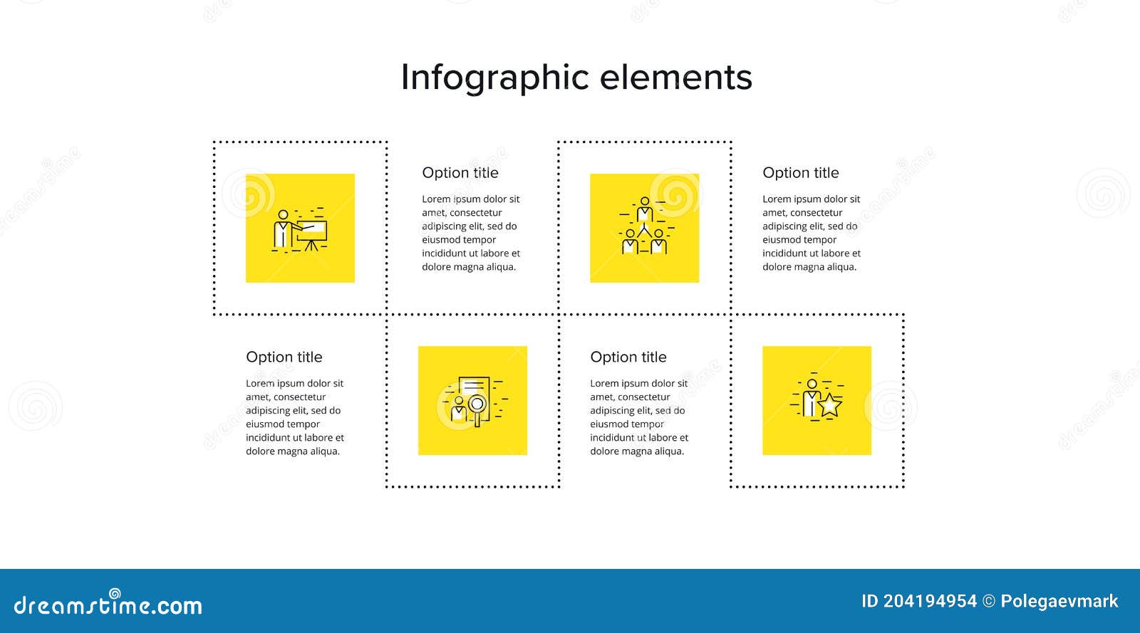 Business Process Chart Infographics with 4 Step Squares. Circular ...