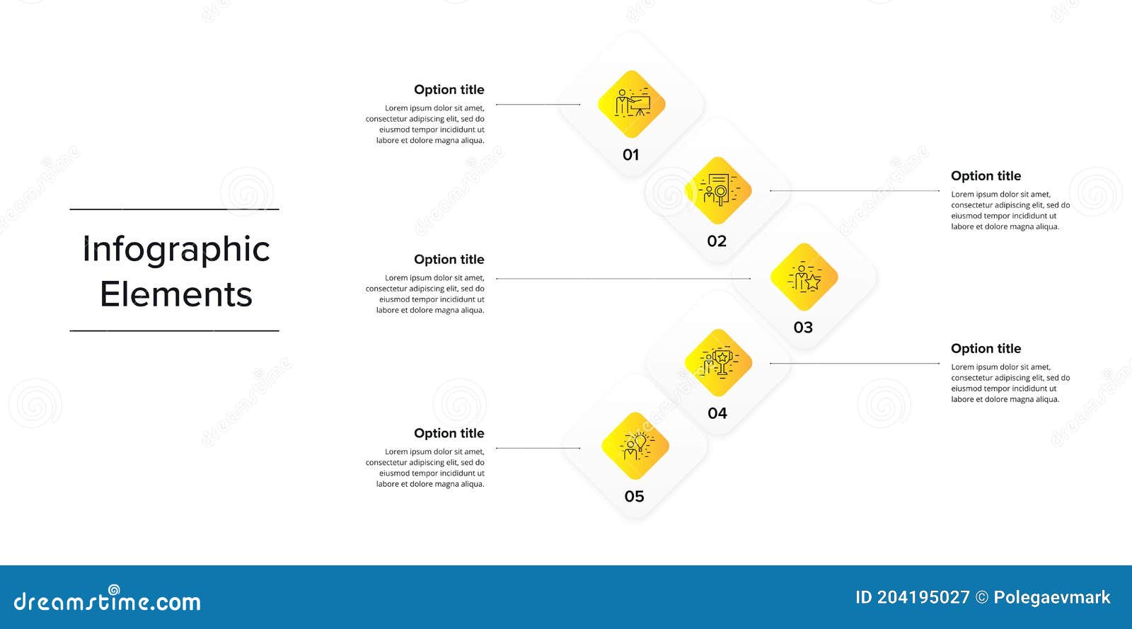 Business Process Chart Infographics with 5 Step Squares. Circular ...