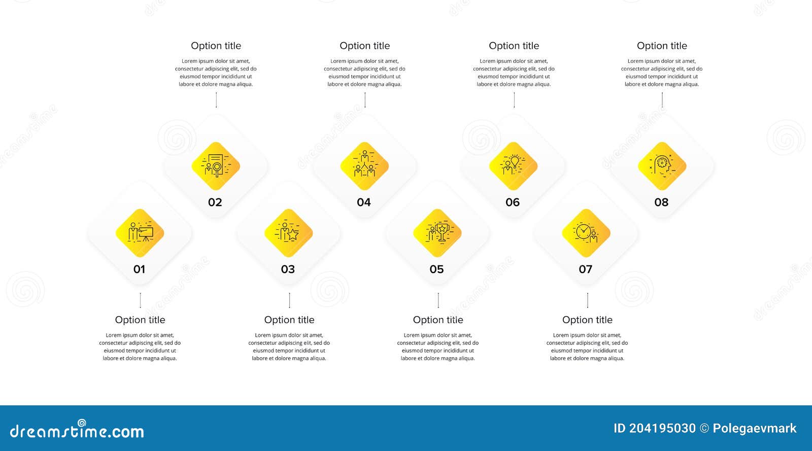 Business Process Chart Infographics with 8 Step Squares. Circular ...