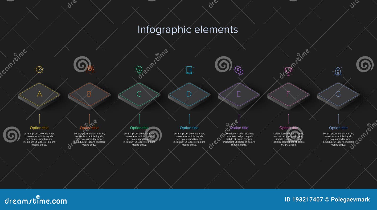 Business Process Chart Infographics with 7 Step Squares. Rectangular ...