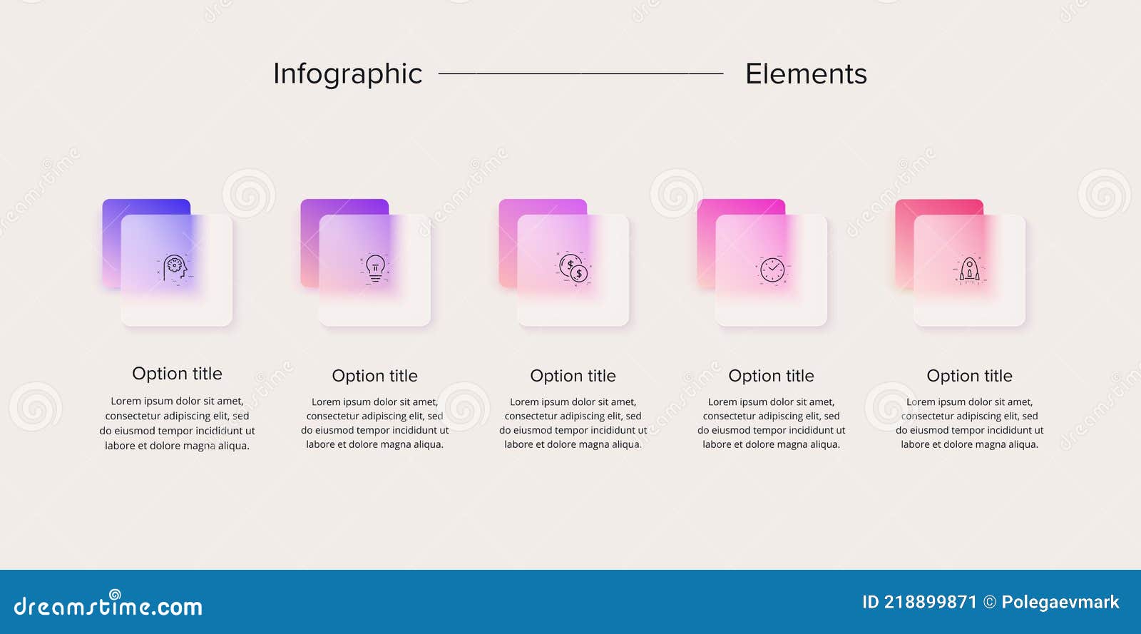 Business Process Chart Infographics with 5 Step Squares. Rectangular Corporate Workflow Graphic ...