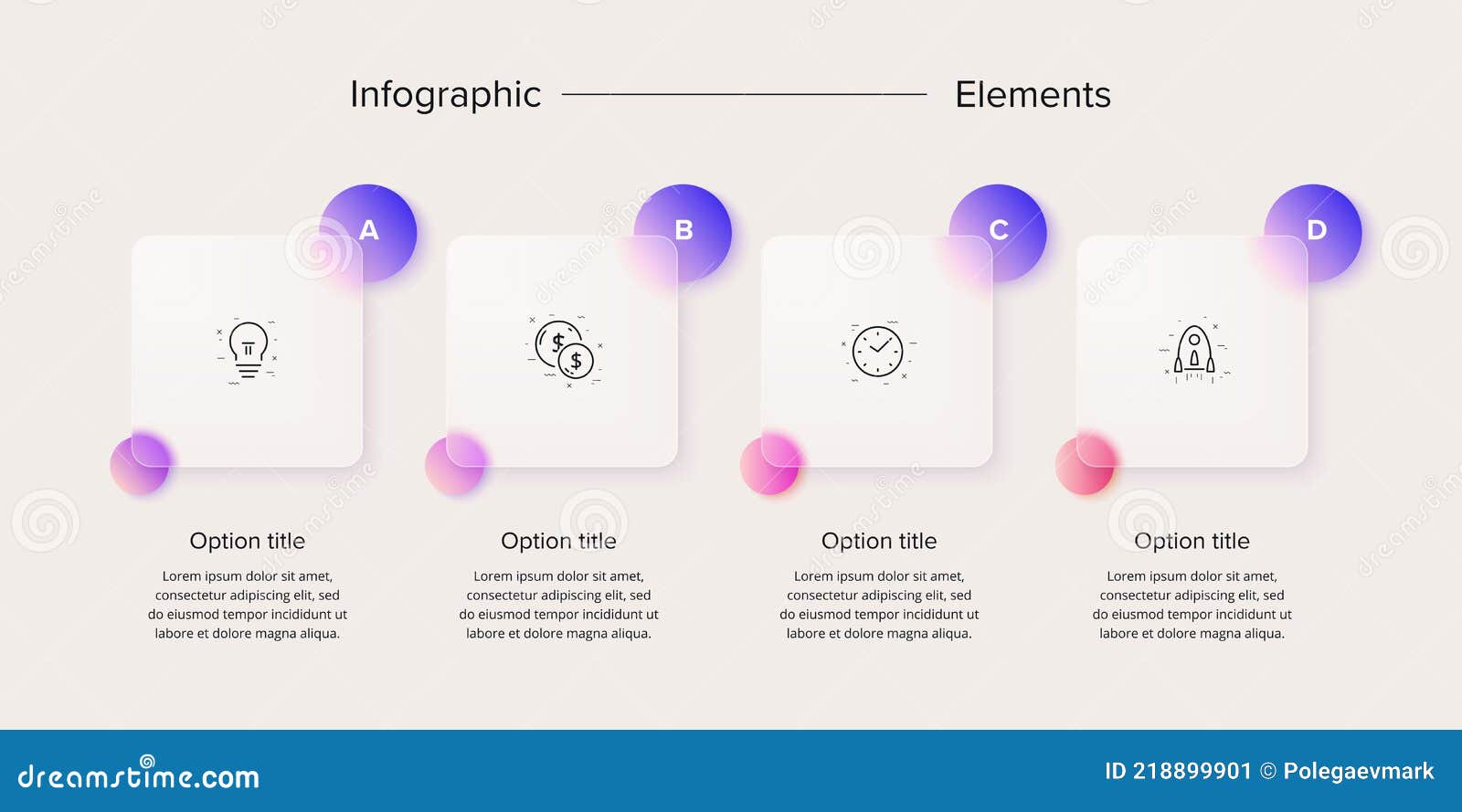 Business Process Chart Infographics with 4 Step Squares. Rectangular ...