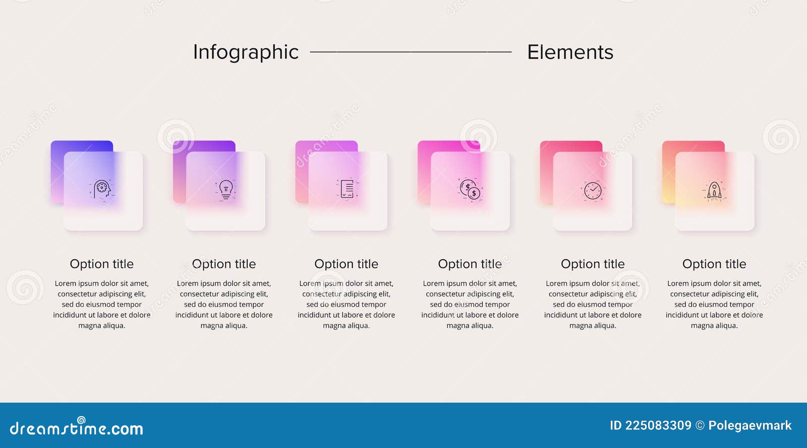 Business Process Chart Infographics with 6 Step Squares. Rectangular ...