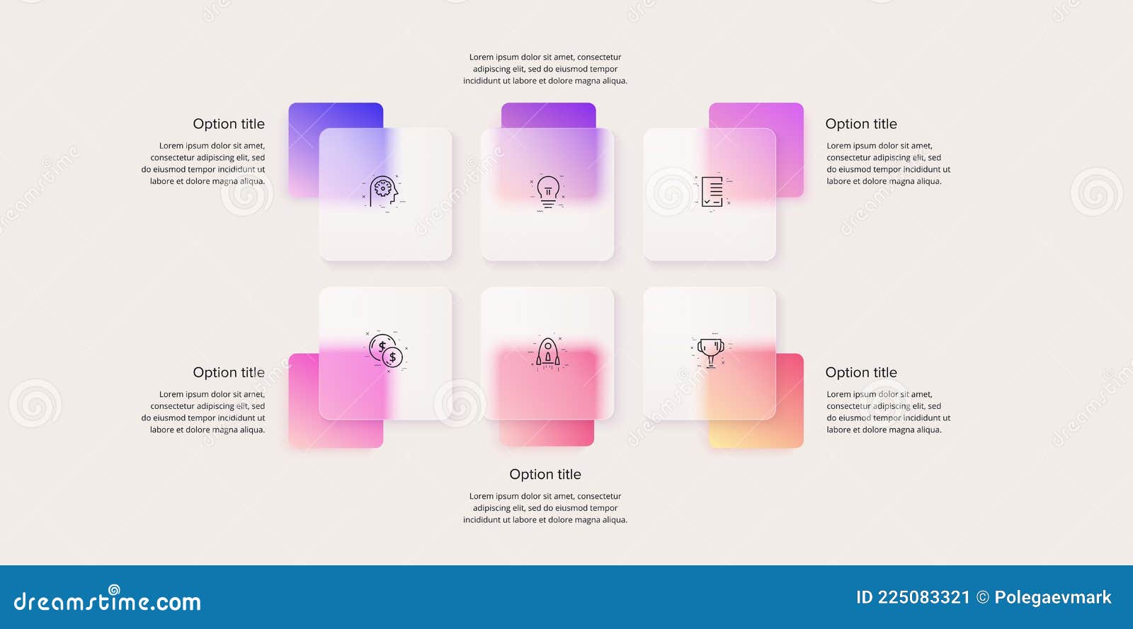 Business Process Chart Infographics with 6 Step Squares. Rectangular ...