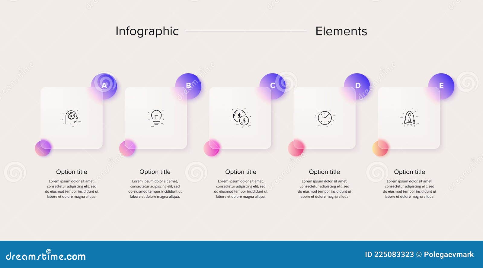 Business Process Chart Infographics with 5 Step Squares. Rectangular ...