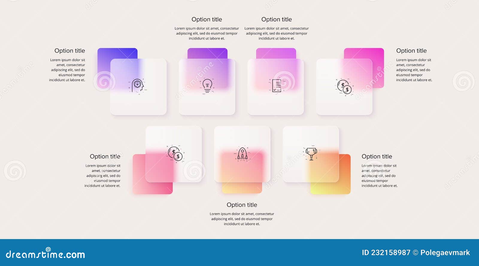 Business Process Chart Infographics with 7 Step Squares. Rectangular ...