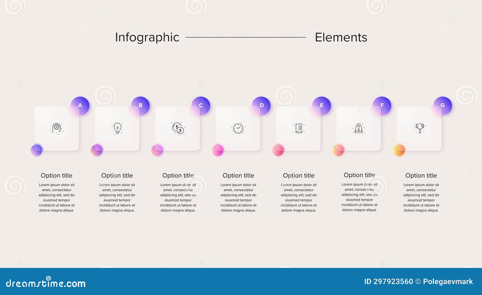 Business Process Chart Infographics with 7 Step Squares. Rectangular ...