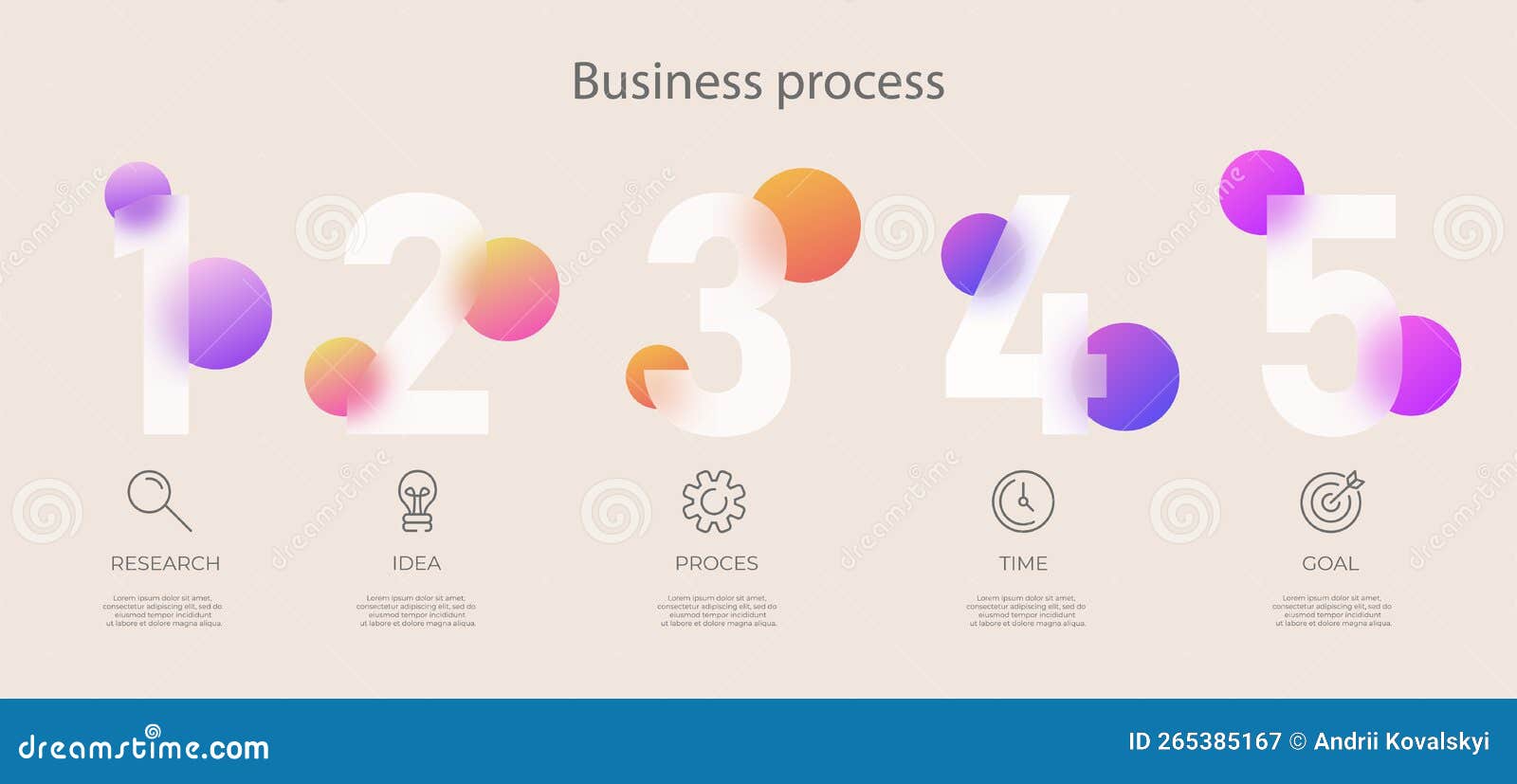 Business Process Chart Infographics with 5 Step Squares. Rectangular ...