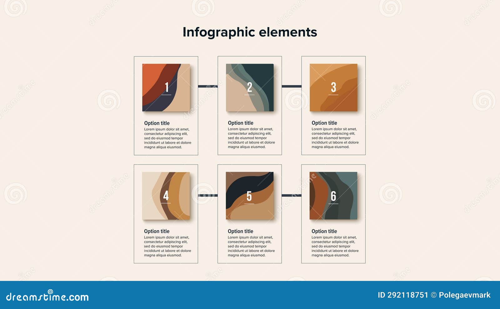 Business Process Chart Infographics with 6 Step Squares. Rectangular ...