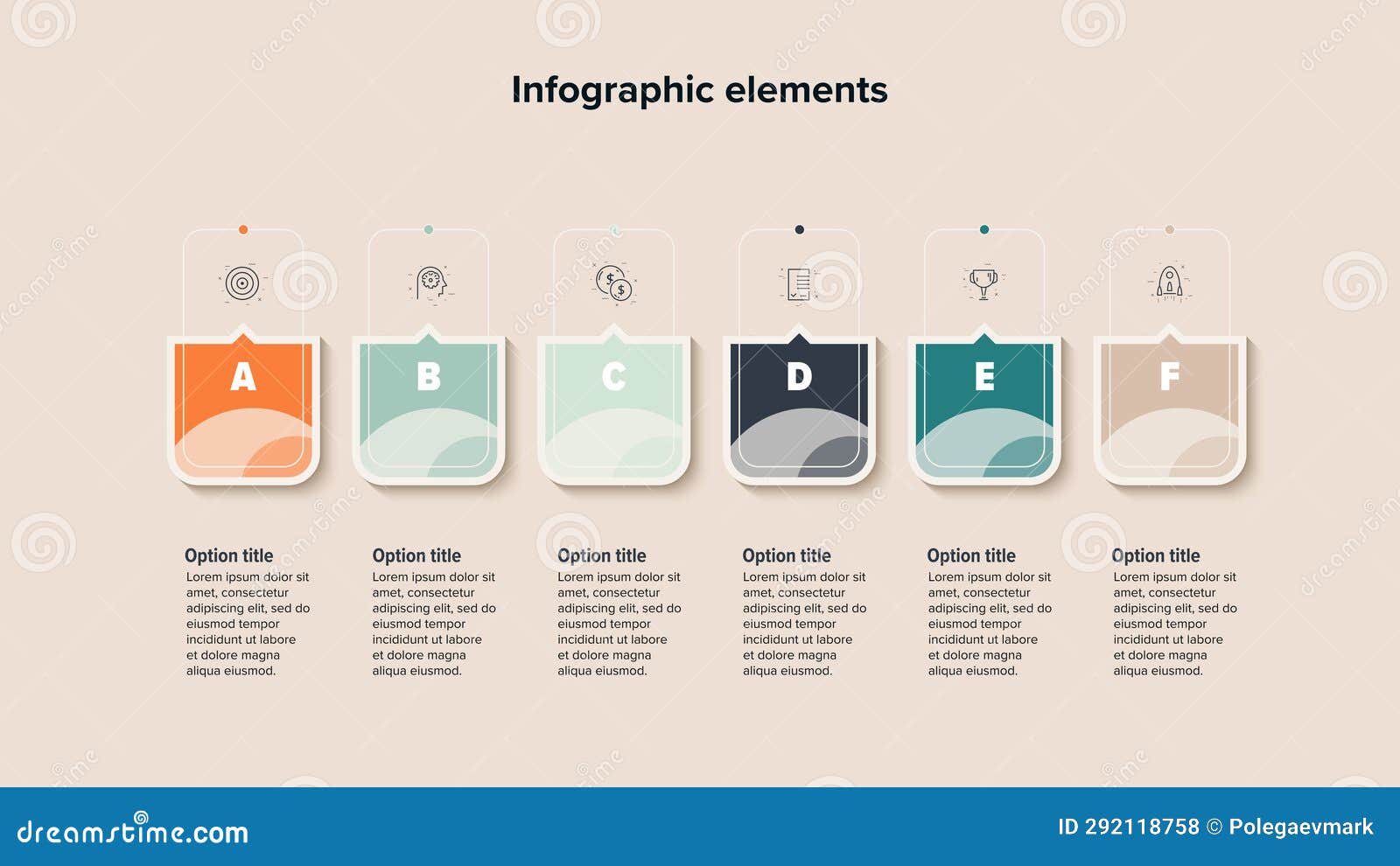 Business Process Chart Infographics with 6 Step Squares. Rectangular ...