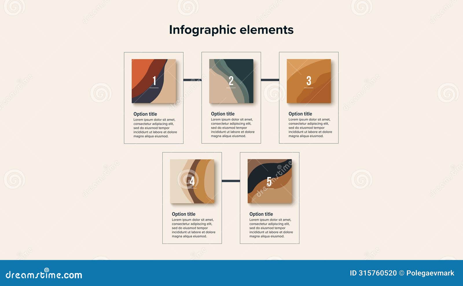Business Process Chart Infographics with 5 Step Squares. Rectangular ...