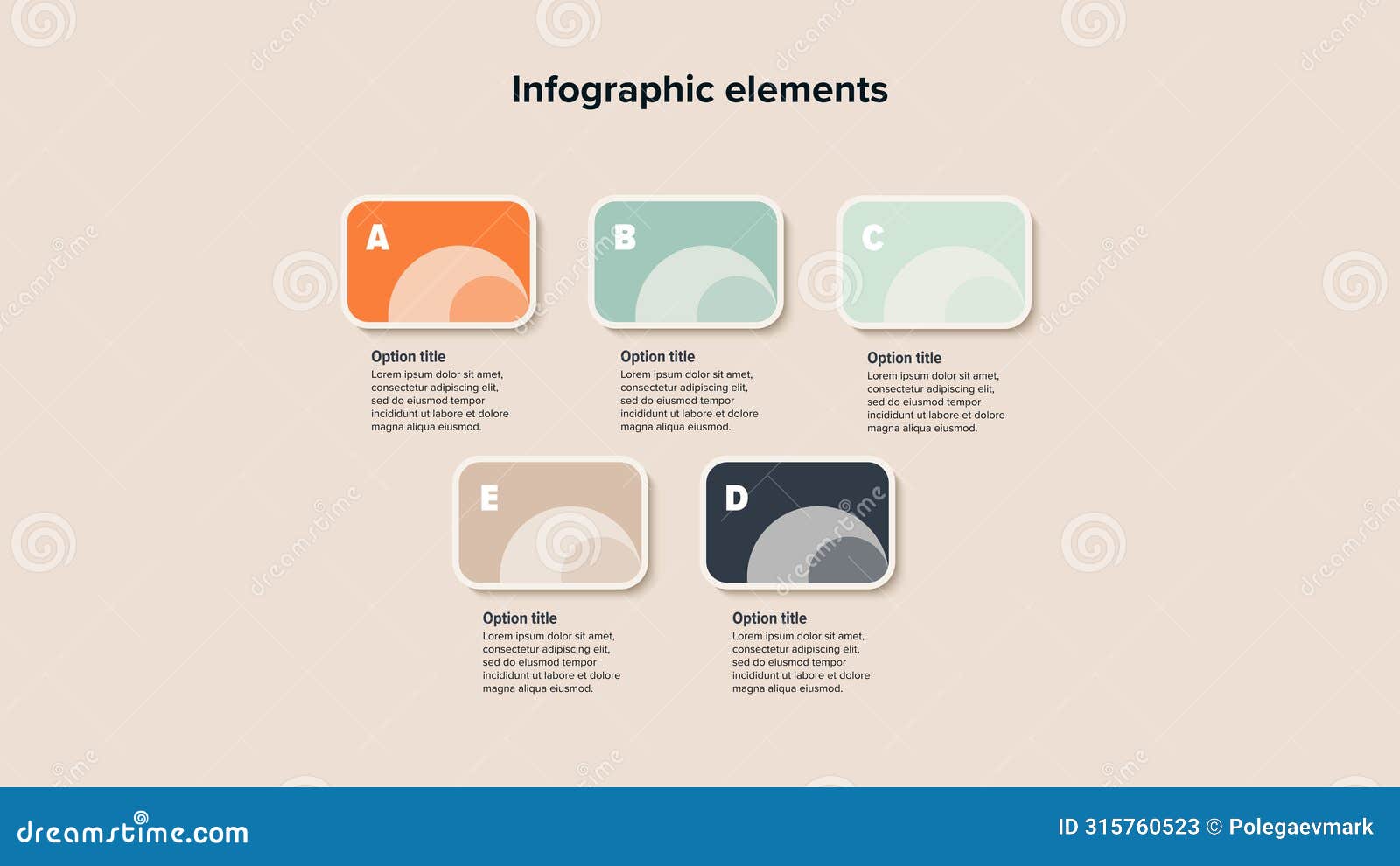 Business Process Chart Infographics With 5 Step Squares. Rectangular ...