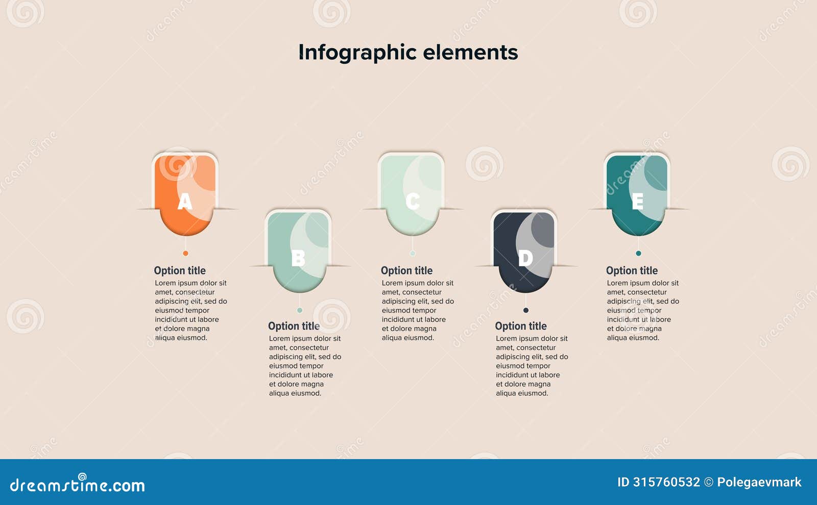 Business Process Chart Infographics with 5 Step Squares. Rectangular ...