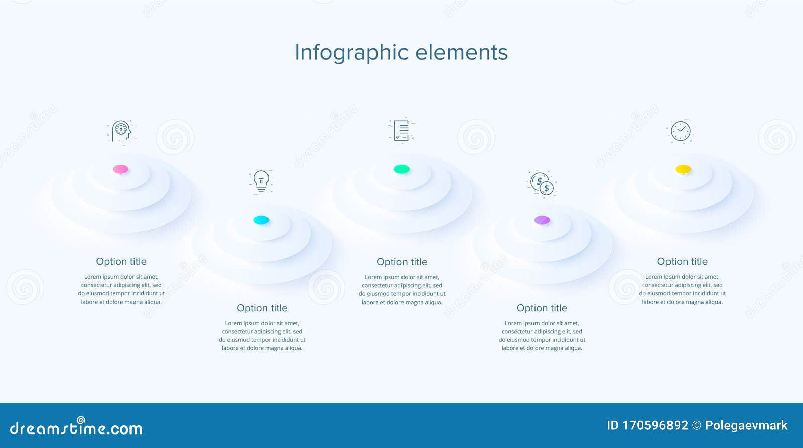 Business Process Chart Infographics with 5 Steps in Neumorphism Design ...