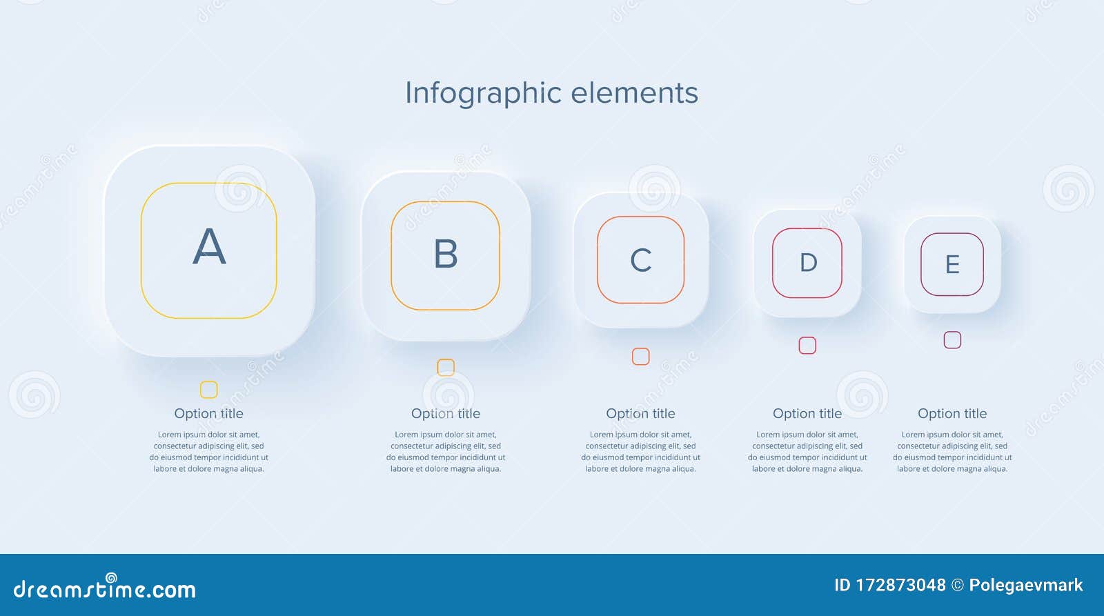 Business Process Chart Infographics with 5 Steps in Neumorphism Design. Square Corporate ...