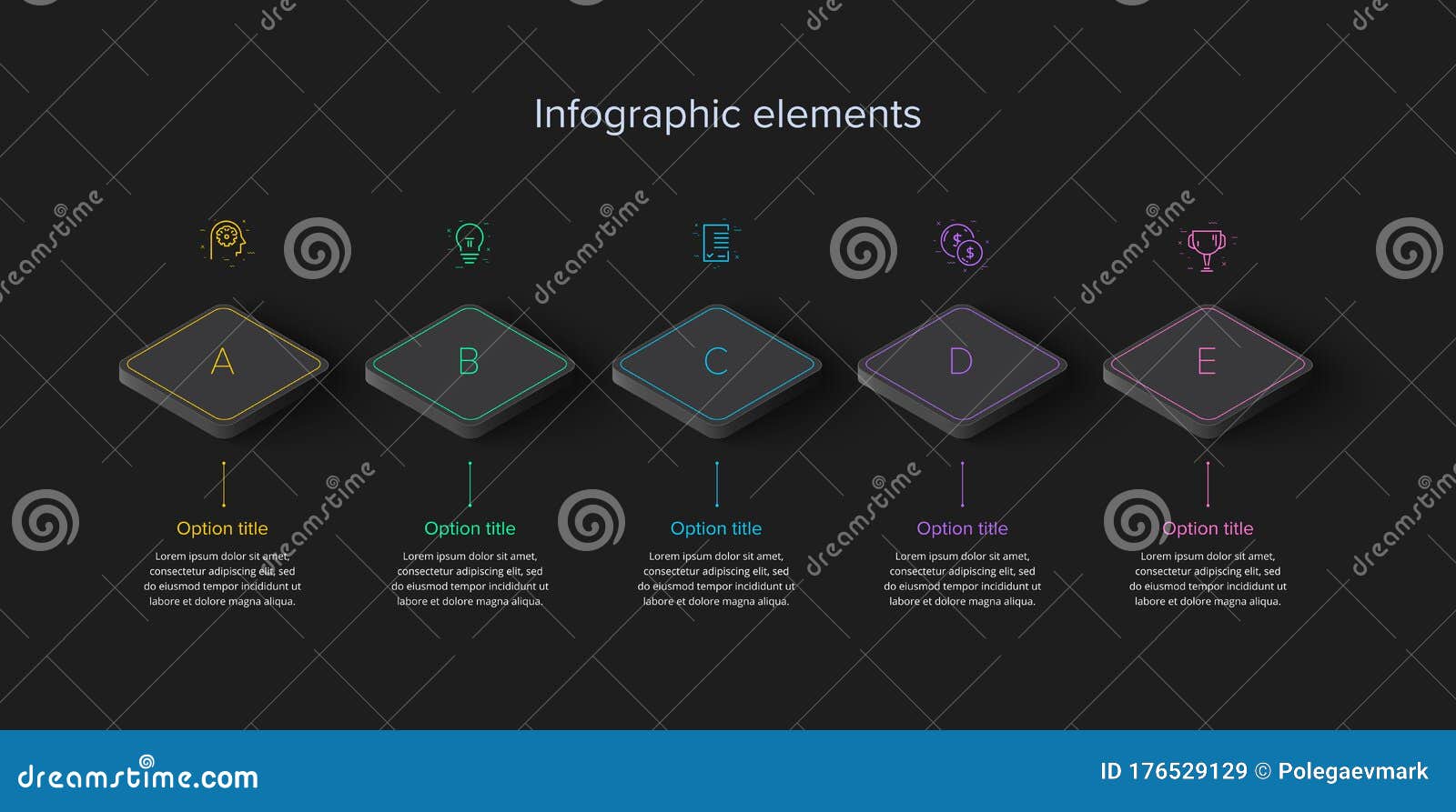 Business Process Chart Infographics with 5 Steps in Neumorphism Design ...