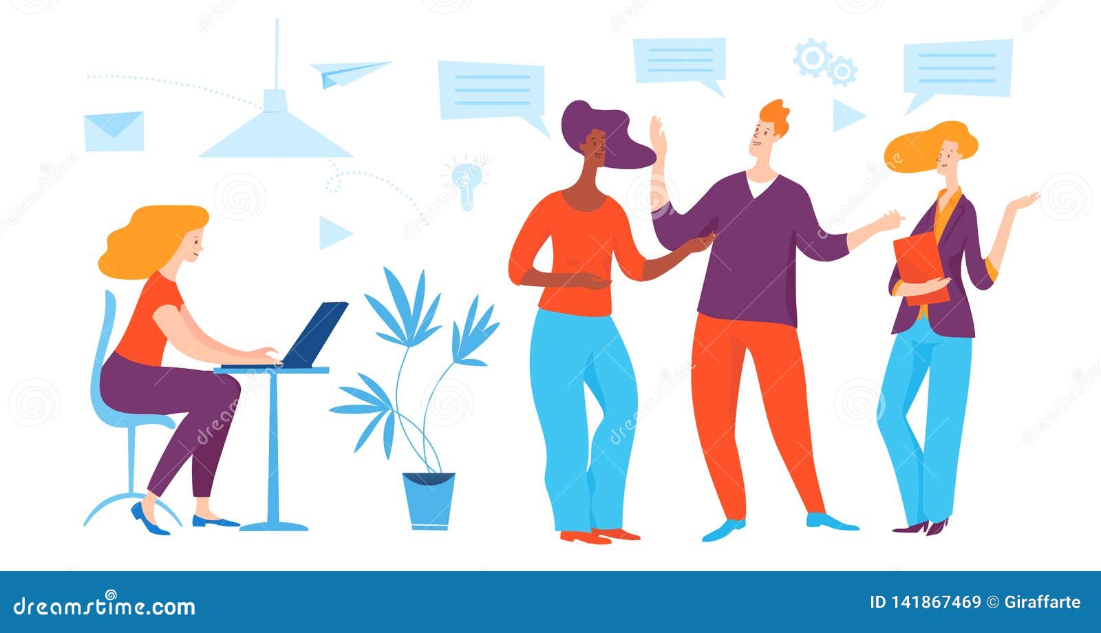 Business Process Concept Art Cool Vector Illustration. People Work and ...