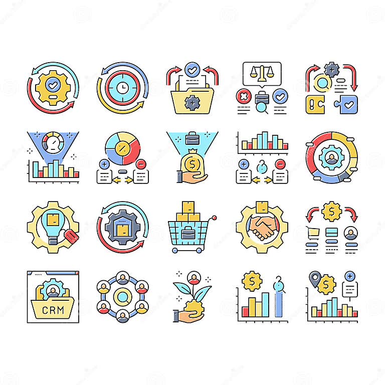 Business Process Efficiency Icons Set Vector Stock Illustration - Illustration of documentation ...