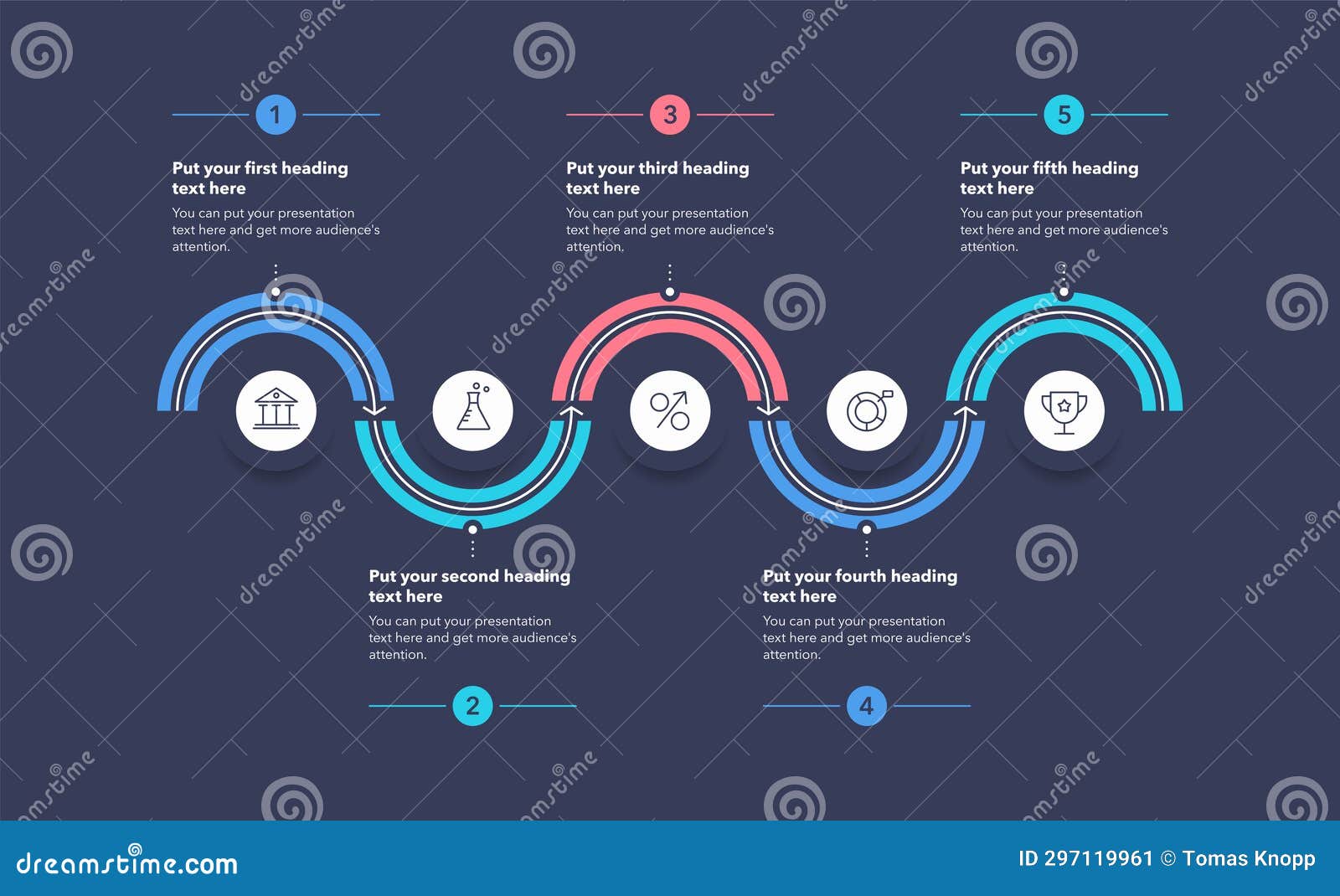 Infographic Progress Diagram with Five Stages with Numbers and ...