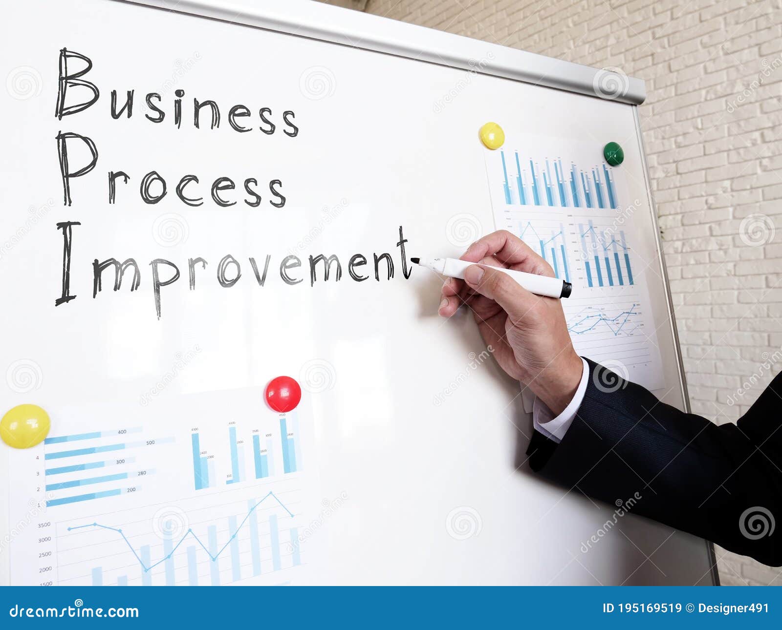 Business Process Improvement BPI Manager Writes on a Whiteboard. Stock ...